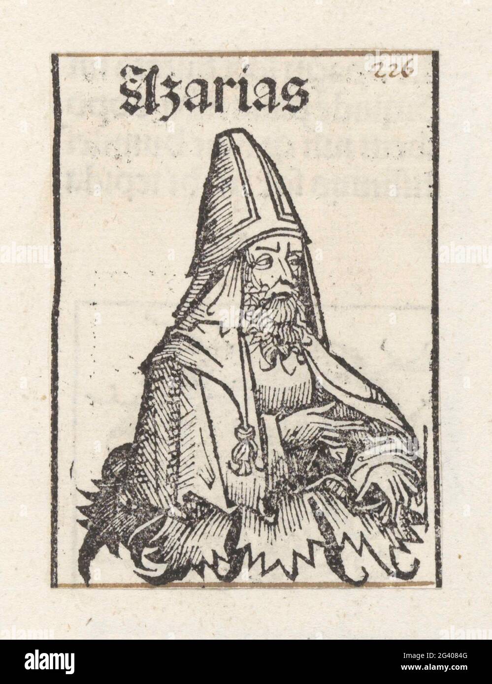 Azarja; Azarias; Liber chronicarum. A flower celk with a man in priest ...