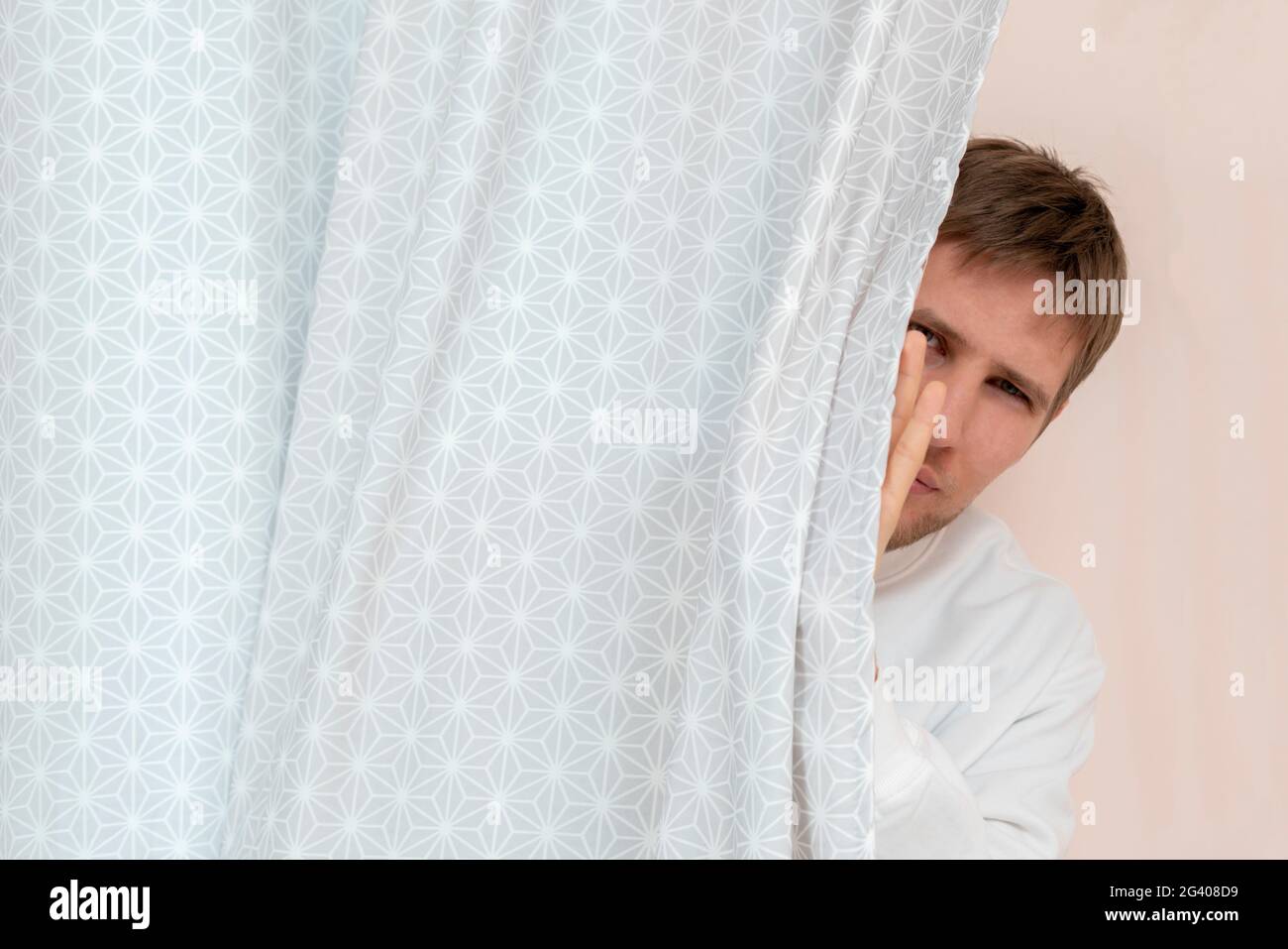 person with half covered face oversee peek and spy, the lookout Stock ...