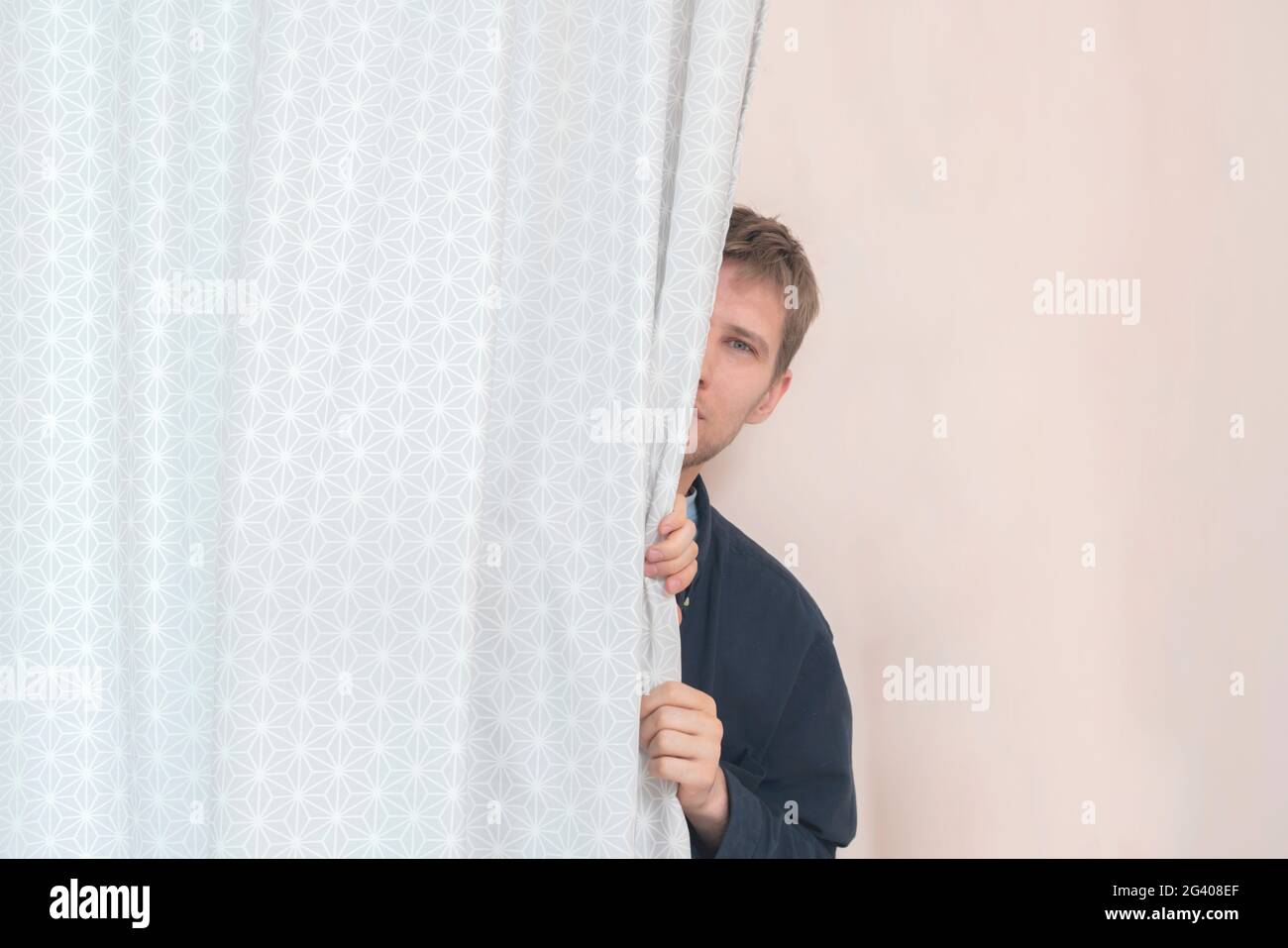 person with half covered face oversee peek and spy, the lookout Stock ...