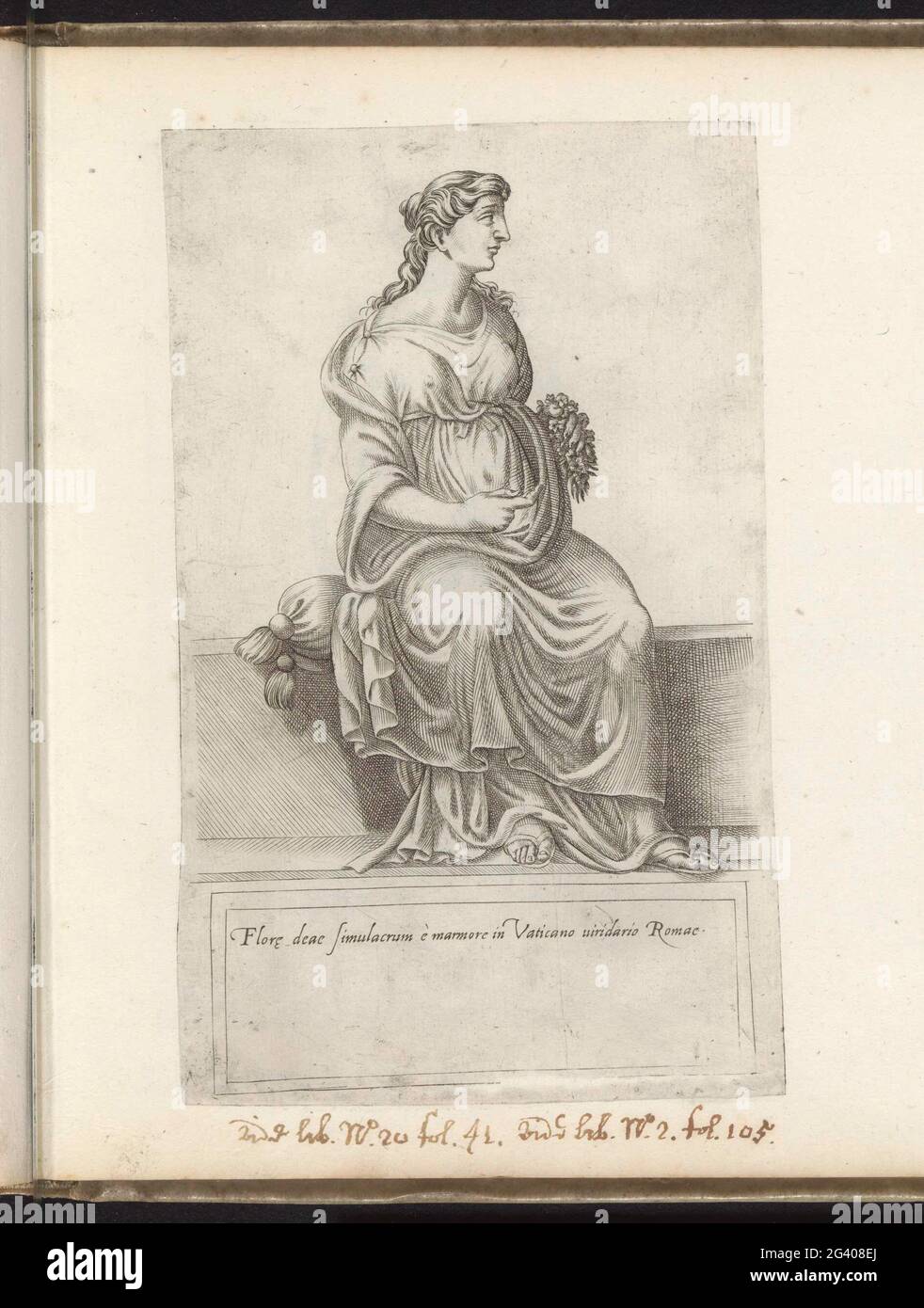 Sculpture of flora; Sculptures from ancient times. Caption in Latin ...