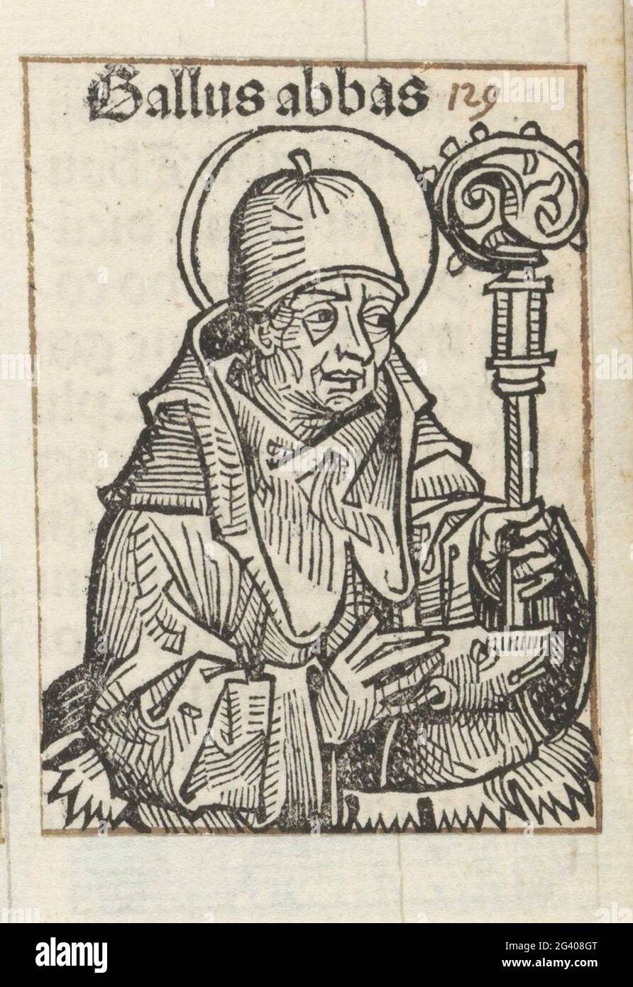 Holy gallus; Gallus Abbas; Liber chronicarum. A flower celk with a monk ...