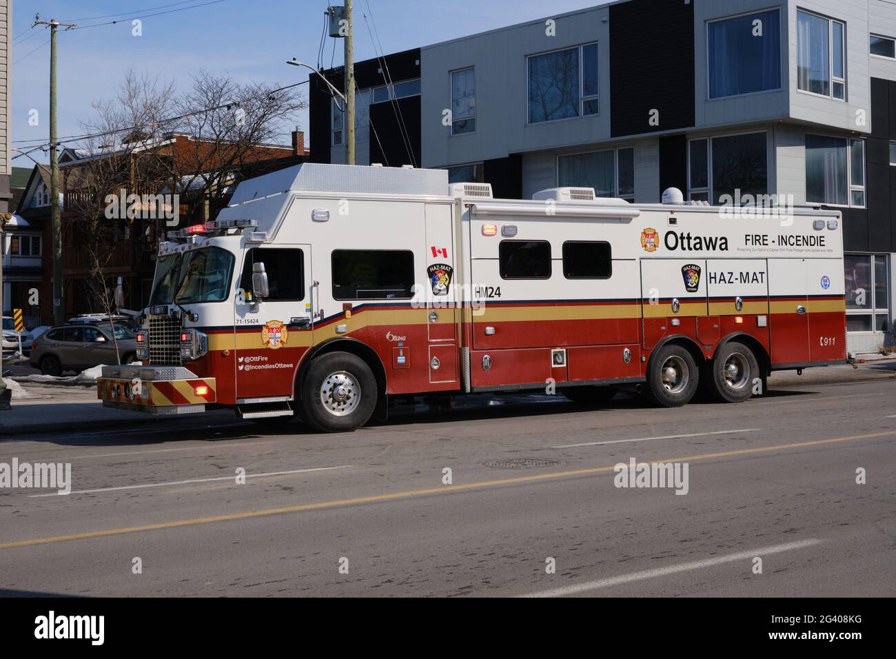 Hazmat special unit firetruck on scene of incident in Ottawa, Canada ...