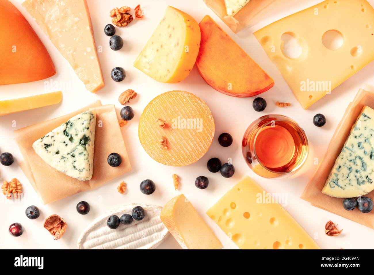 Cheese and wine, overhead flat lay shot Stock Photo - Alamy