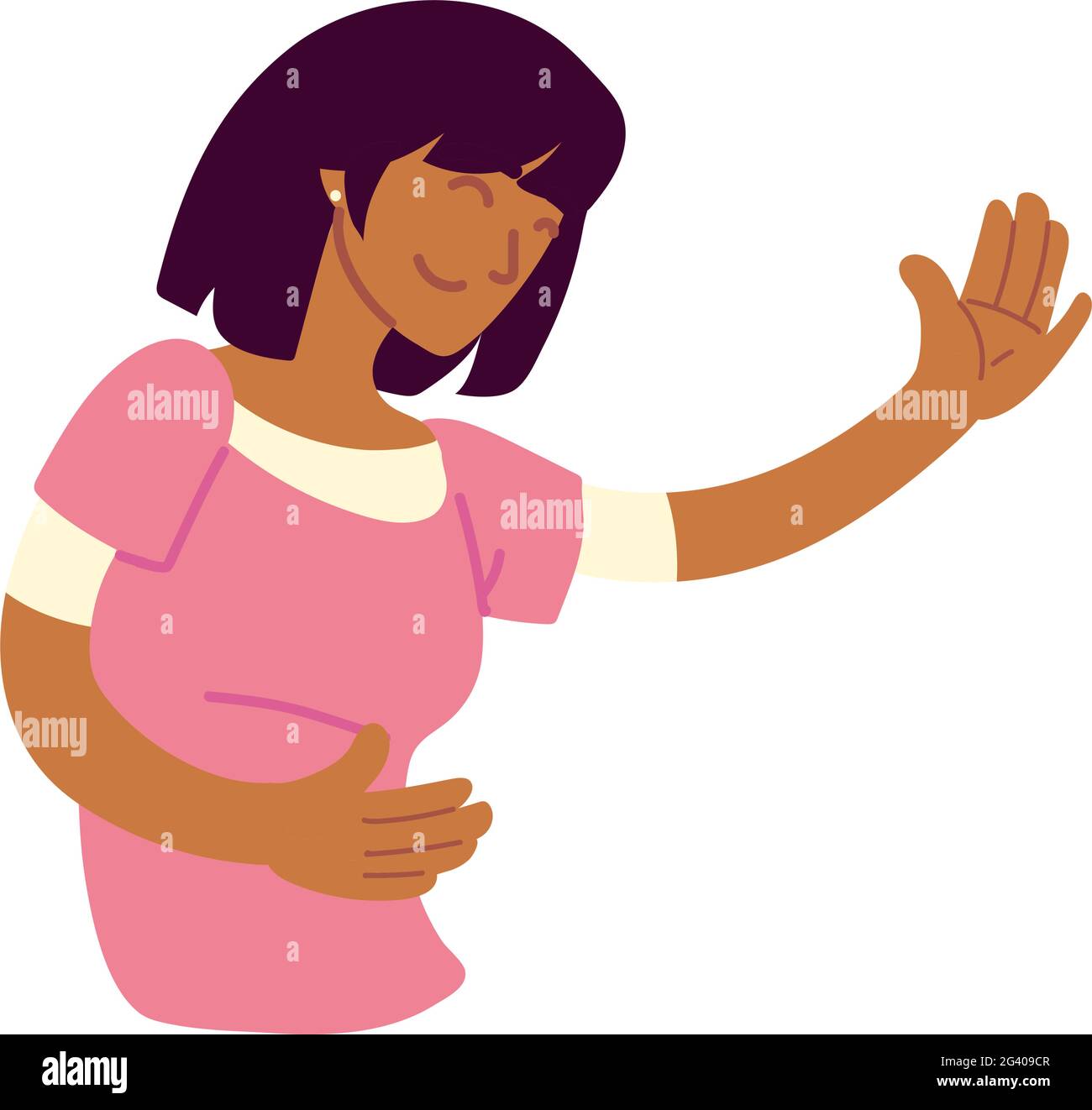 happy woman raised hand Stock Vector Image & Art - Alamy