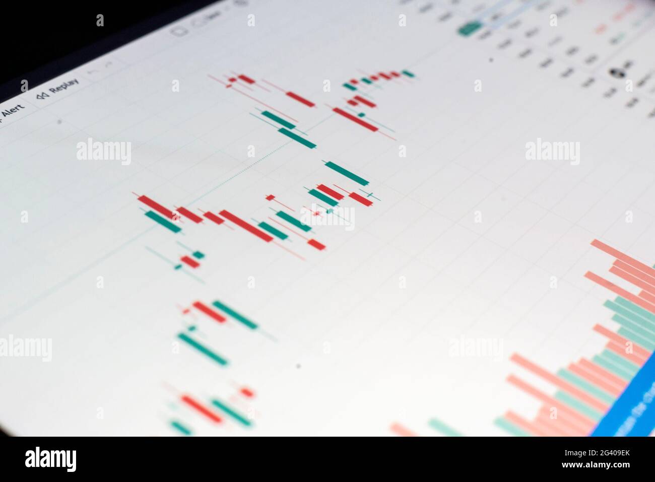 close up monitor screen with chart of stock graph, finance growth ...
