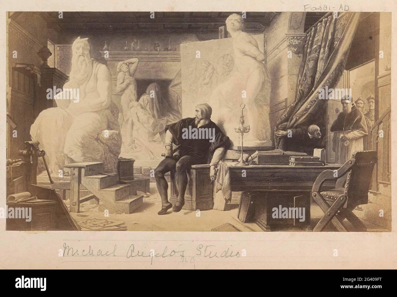 Photo production of (presumably) a drawing representing Michelangelo's ...