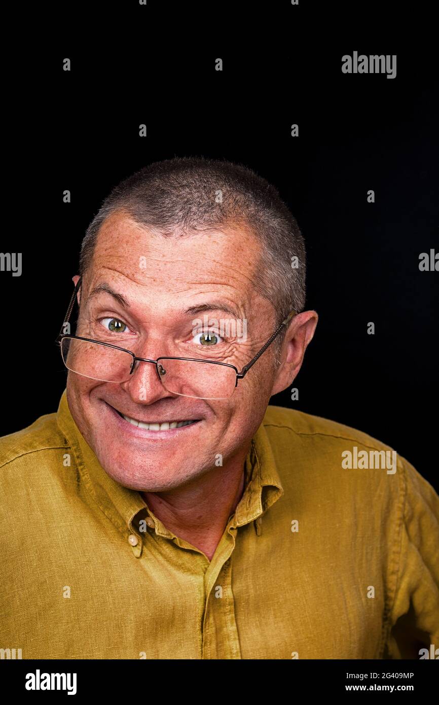 Male Portrait with grotesque emotions Stock Photo - Alamy