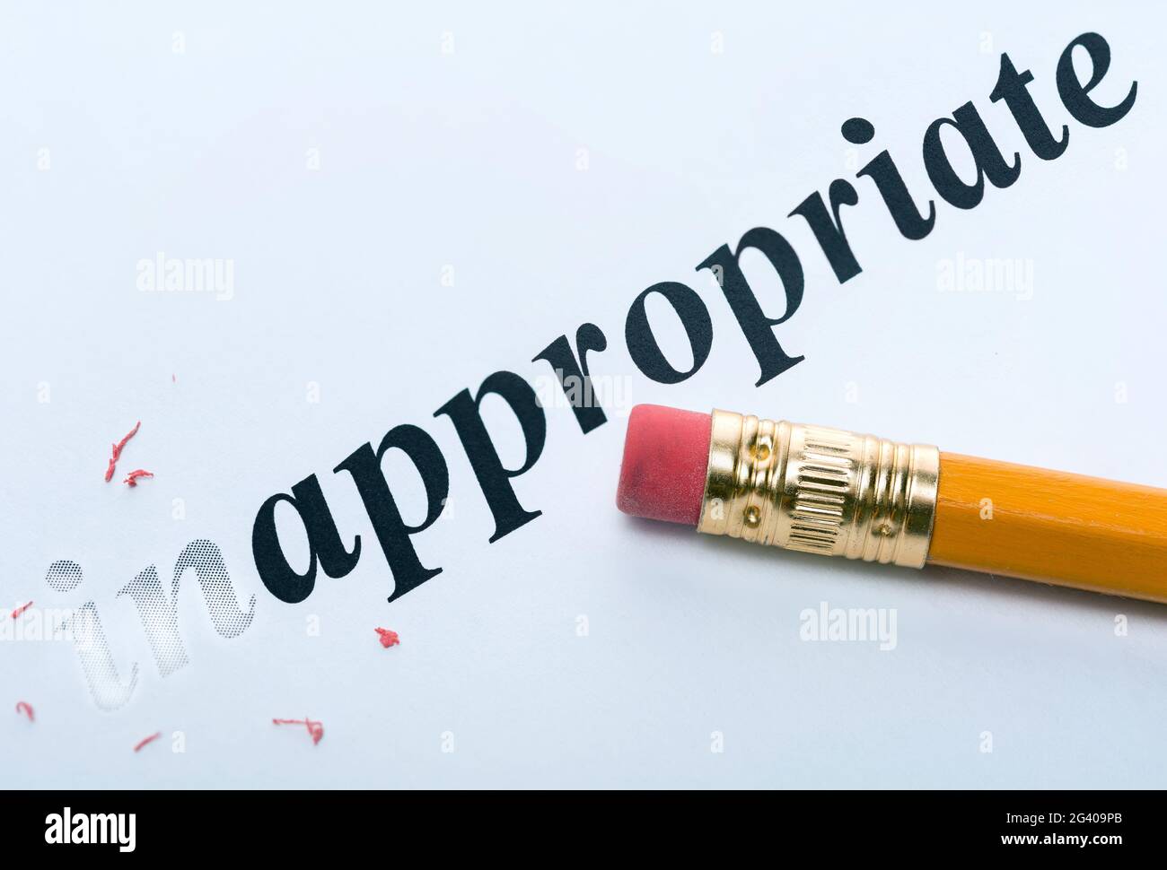 Word inappropriate and pencil with eraser close-up Stock Photo - Alamy