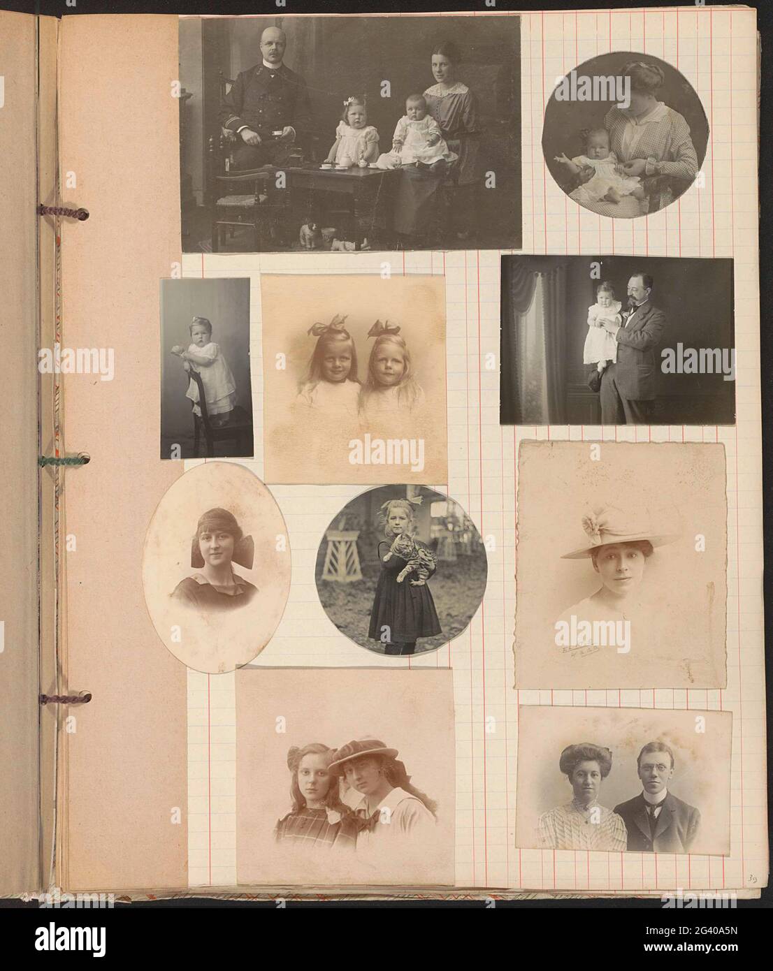 Portraits of unknown people. Album leaf with portraits of adults and ...