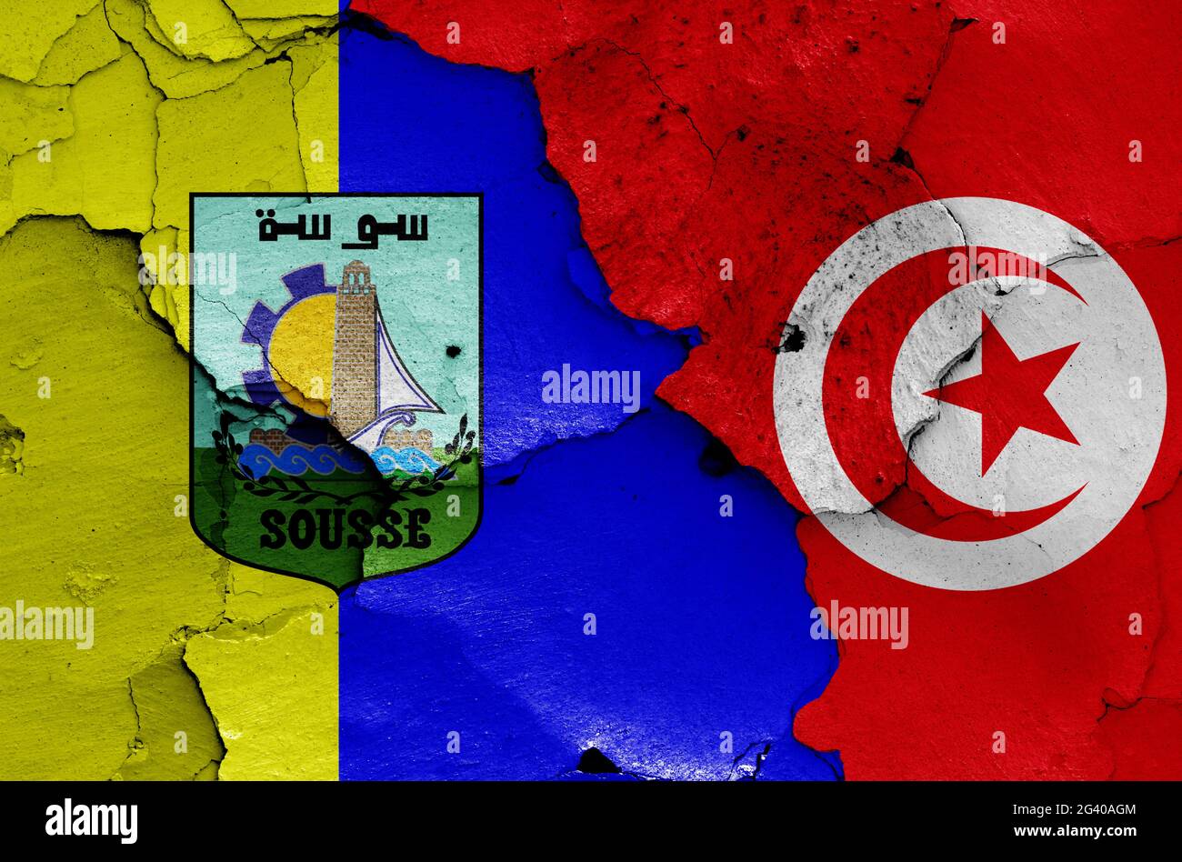 Flags of Sousse and Tunisia painted on cracked wall Stock Photo - Alamy