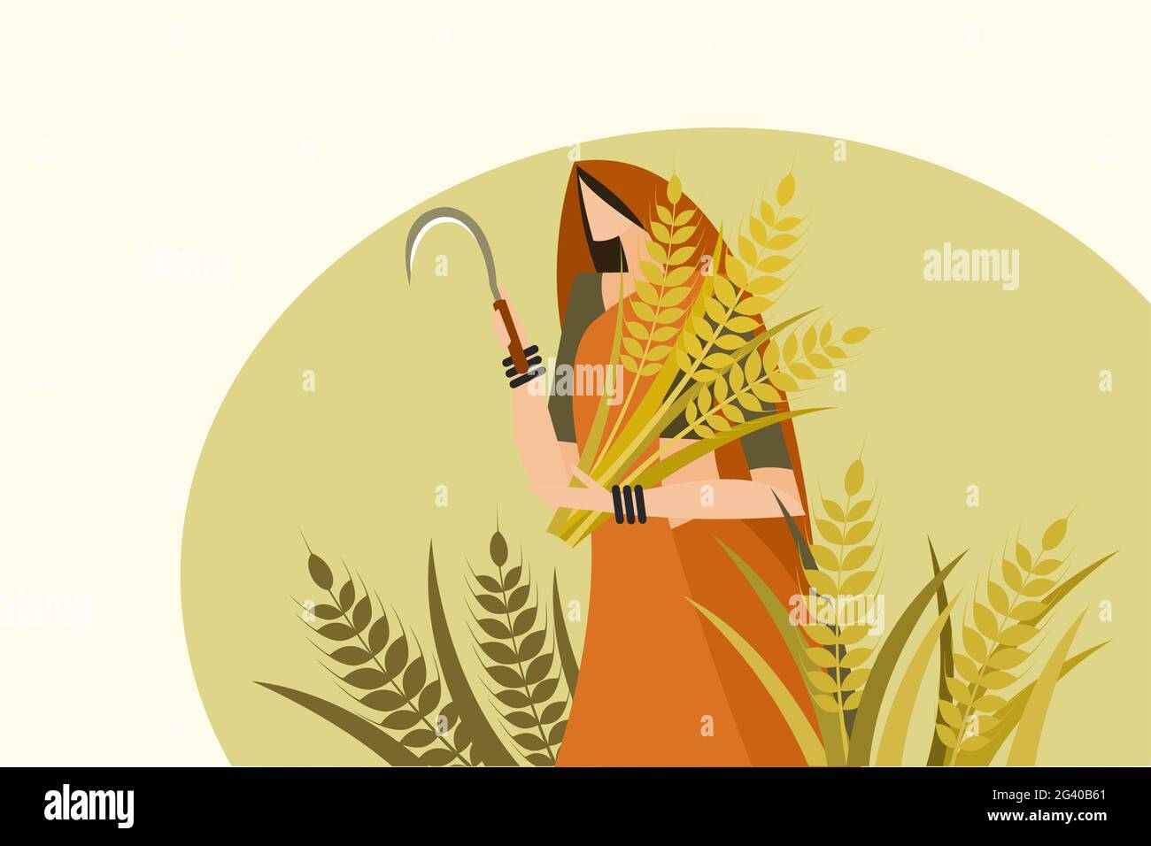 Traditionally dressed Indian woman harvesting wheat with a sickle Stock Vector Image & Art - Alamy