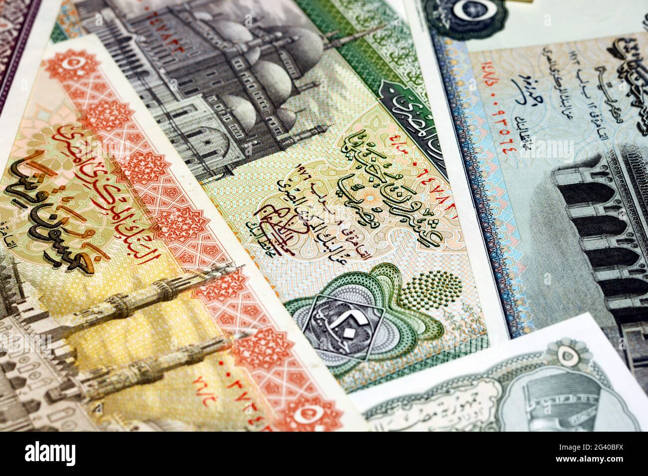 Selective focus of old Egyptian money banknotes, Leftover Egyptian ...