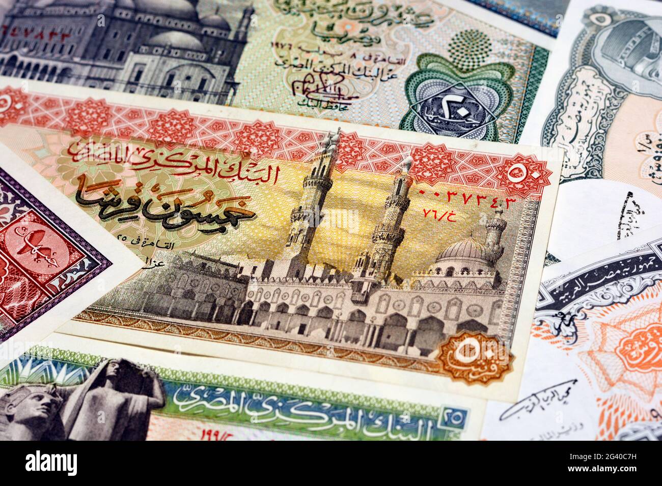 Selective focus of old Egyptian money banknotes, Leftover Egyptian ...