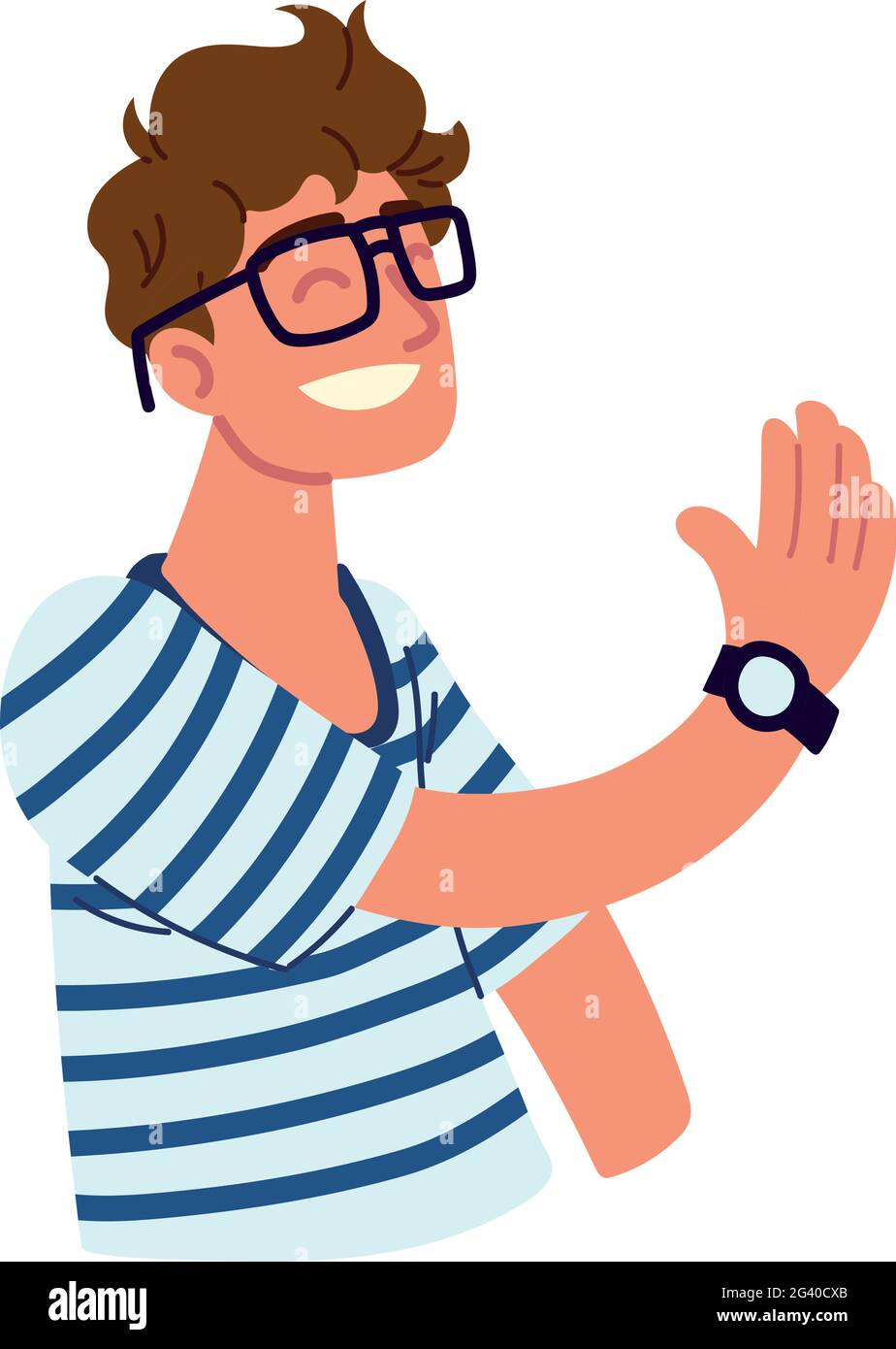 Guy raising hand smiling Cut Out Stock Images & Pictures - Alamy