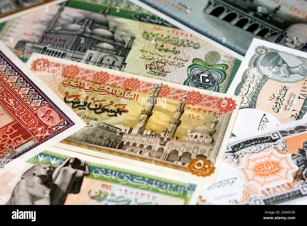 Selective focus of old Egyptian money banknotes, Leftover Egyptian ...