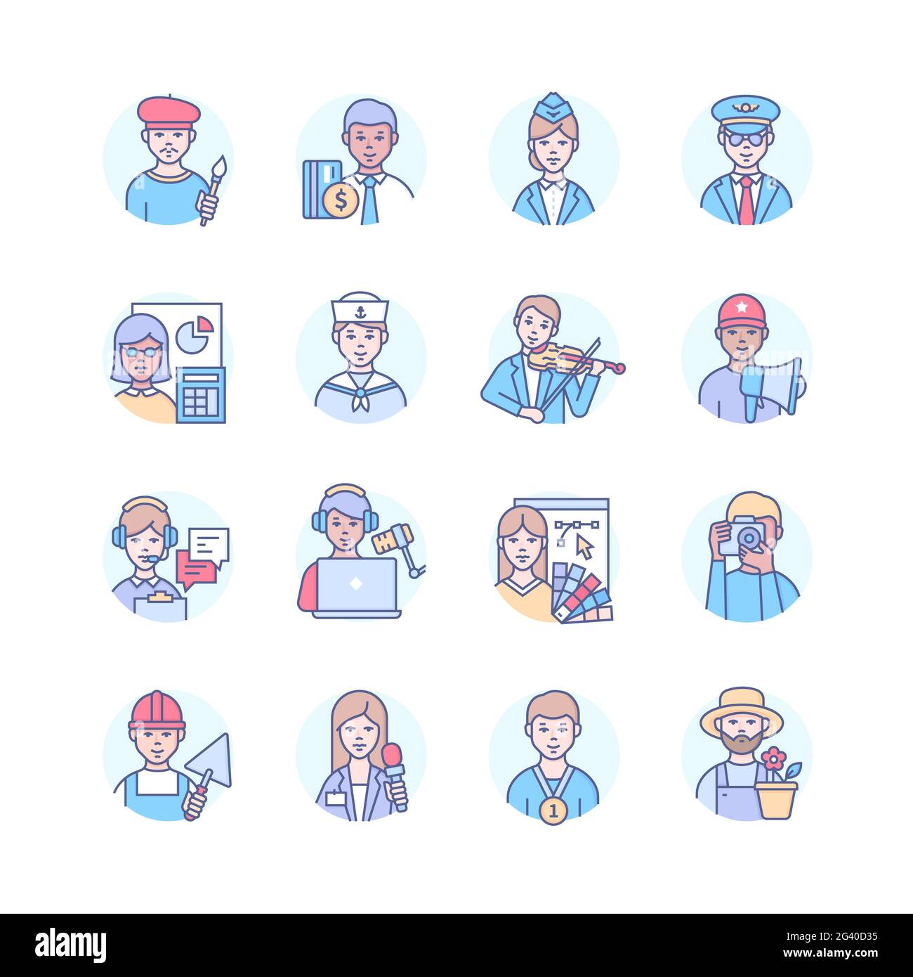 Professions - modern colorful line design style icons. Male and female ...