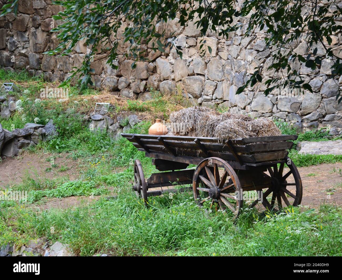 Old wooden cart with clay jugs in Armenian village Stock Photo - Alamy