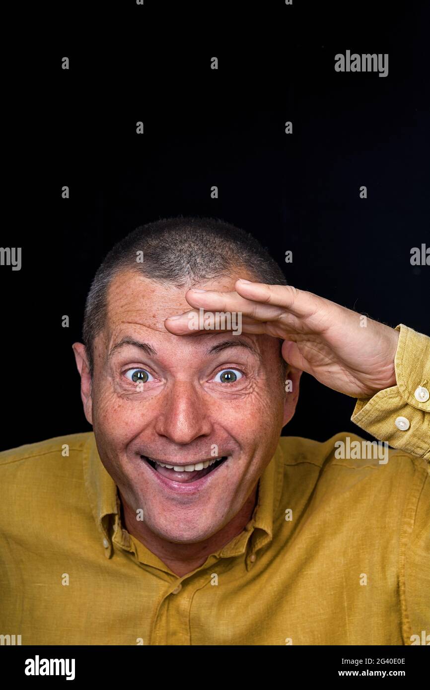 Male Portrait with grotesque emotions Stock Photo - Alamy