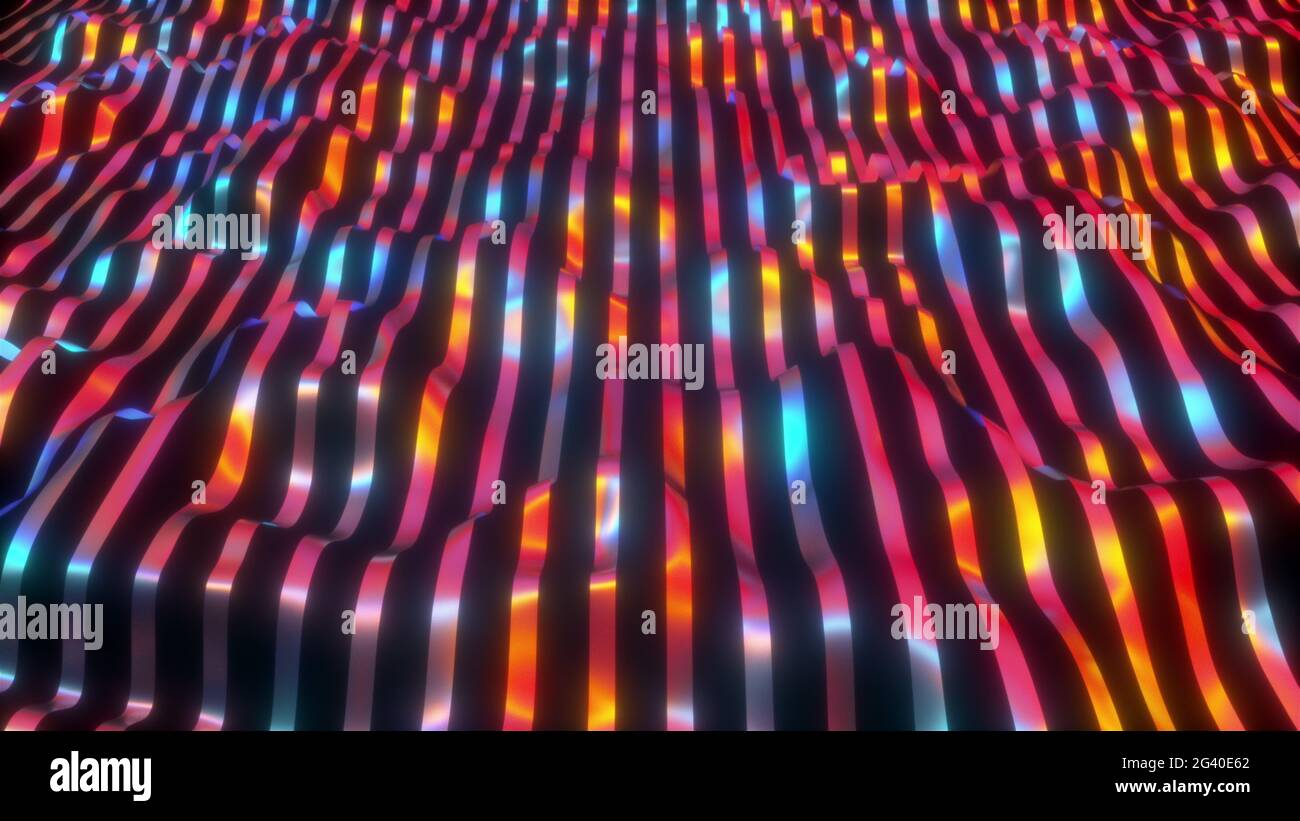 Computer generated wavy neon lines. 3d rendering stripes background ...