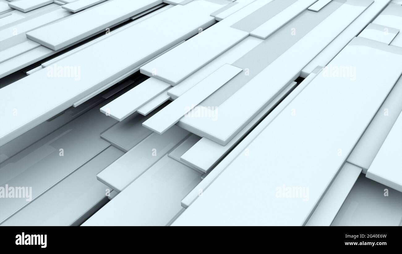 3d rendering of white glossy rectangular panels at different levels ...