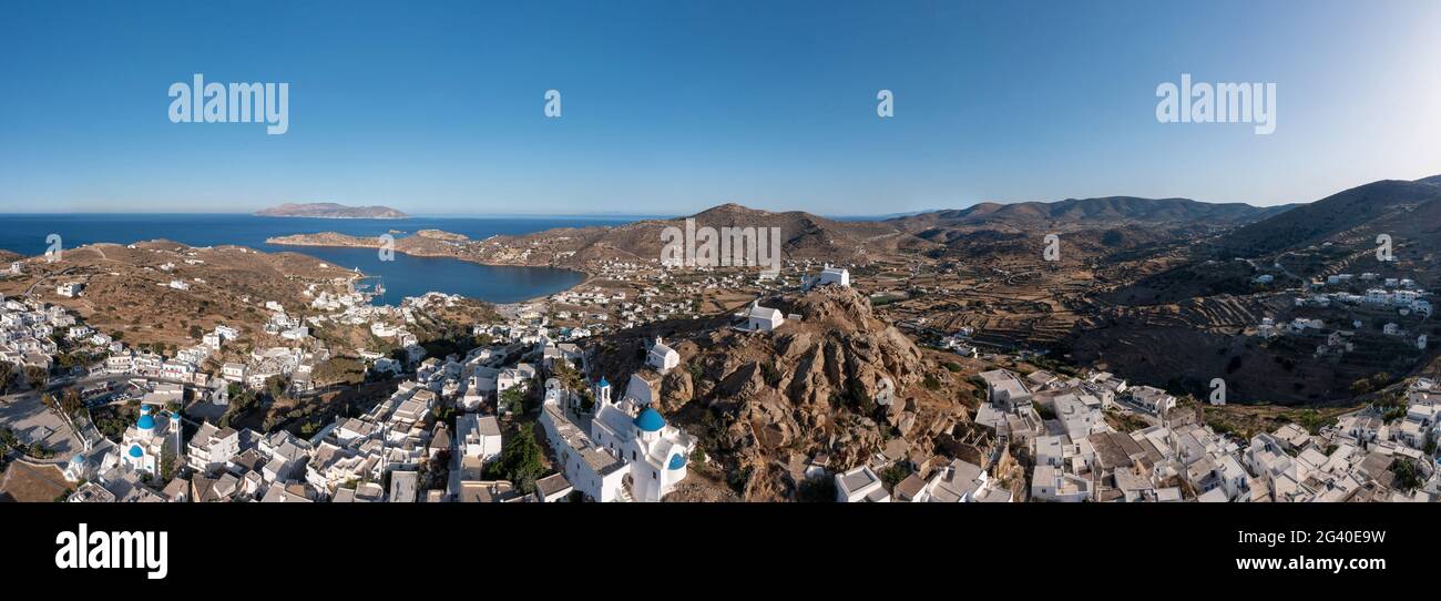 Ios island, Greece Cyclades. Chora town panorama aerial drone view ...