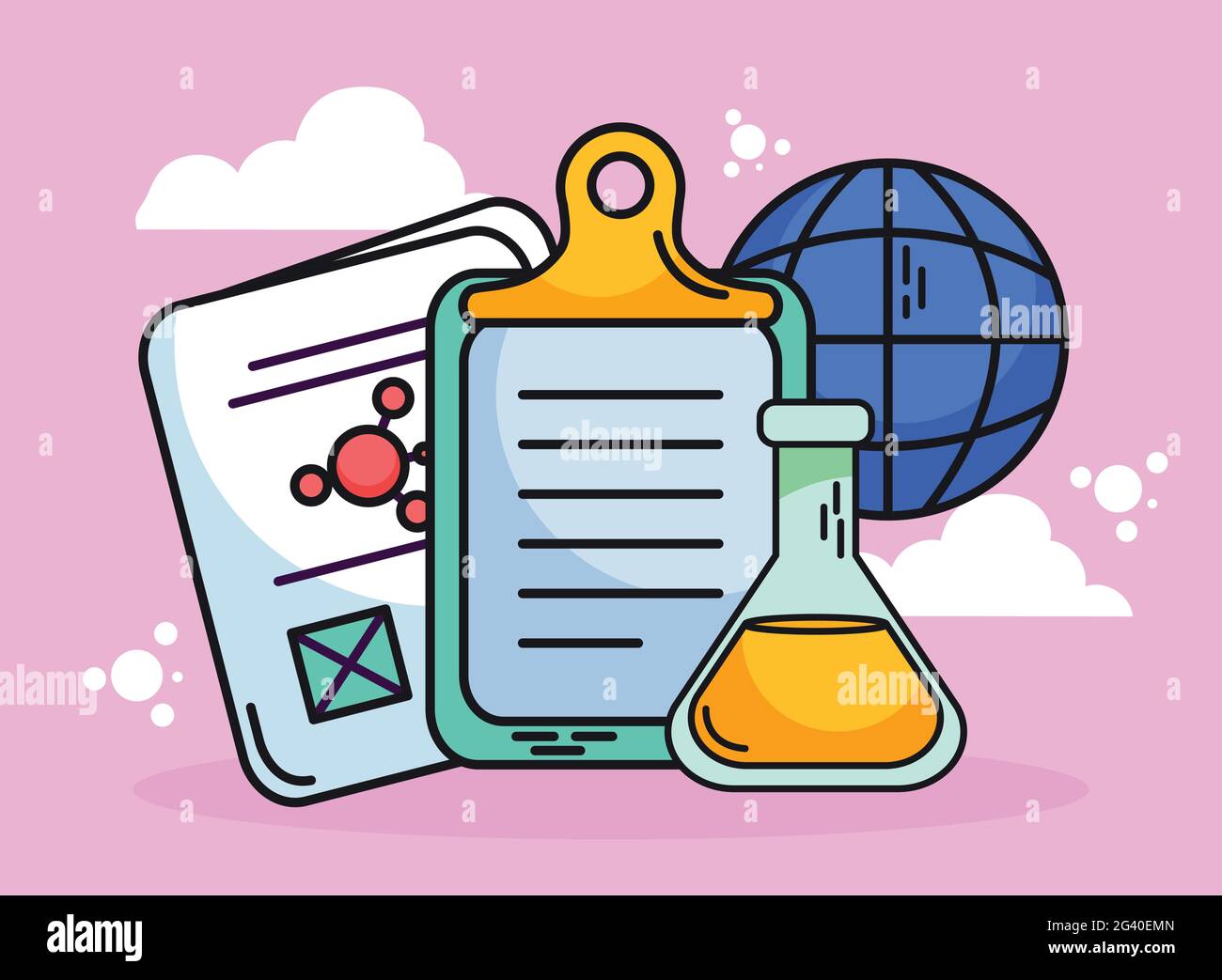chemistry and science documents flask and global sphere Stock Vector ...