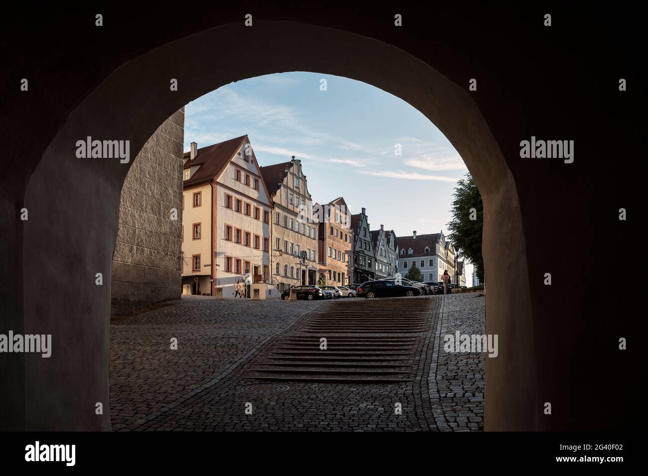 View through Unteres Tor into the old town of Neuburg an der Donau ...