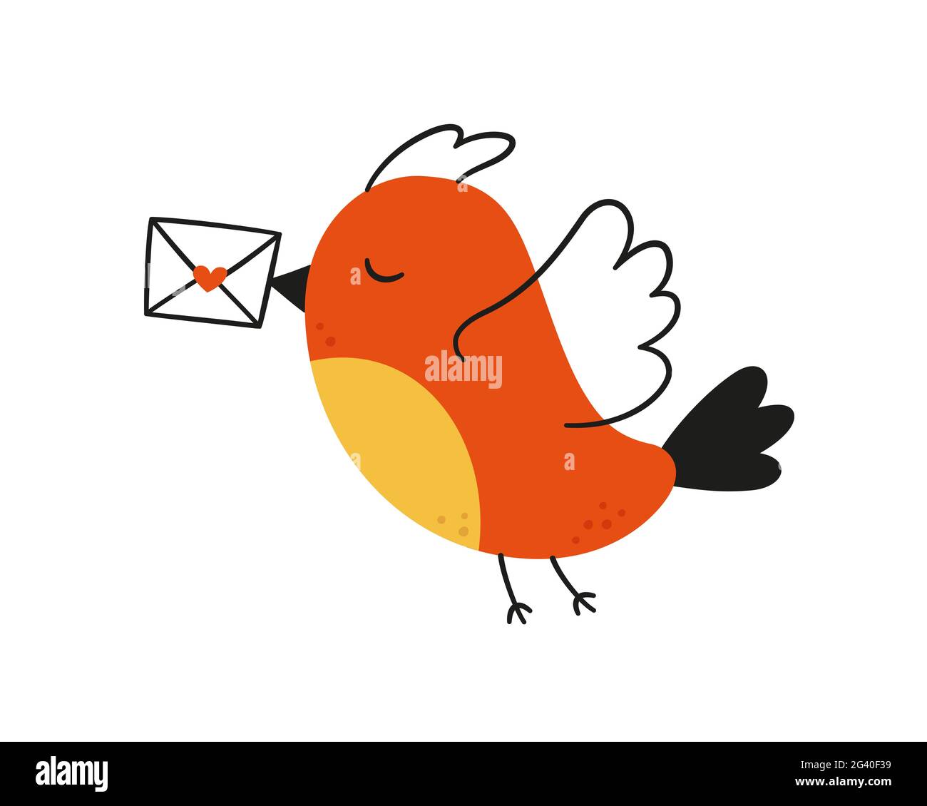 Cute bird carries a love letter. The postman Bird. Valentine card ...