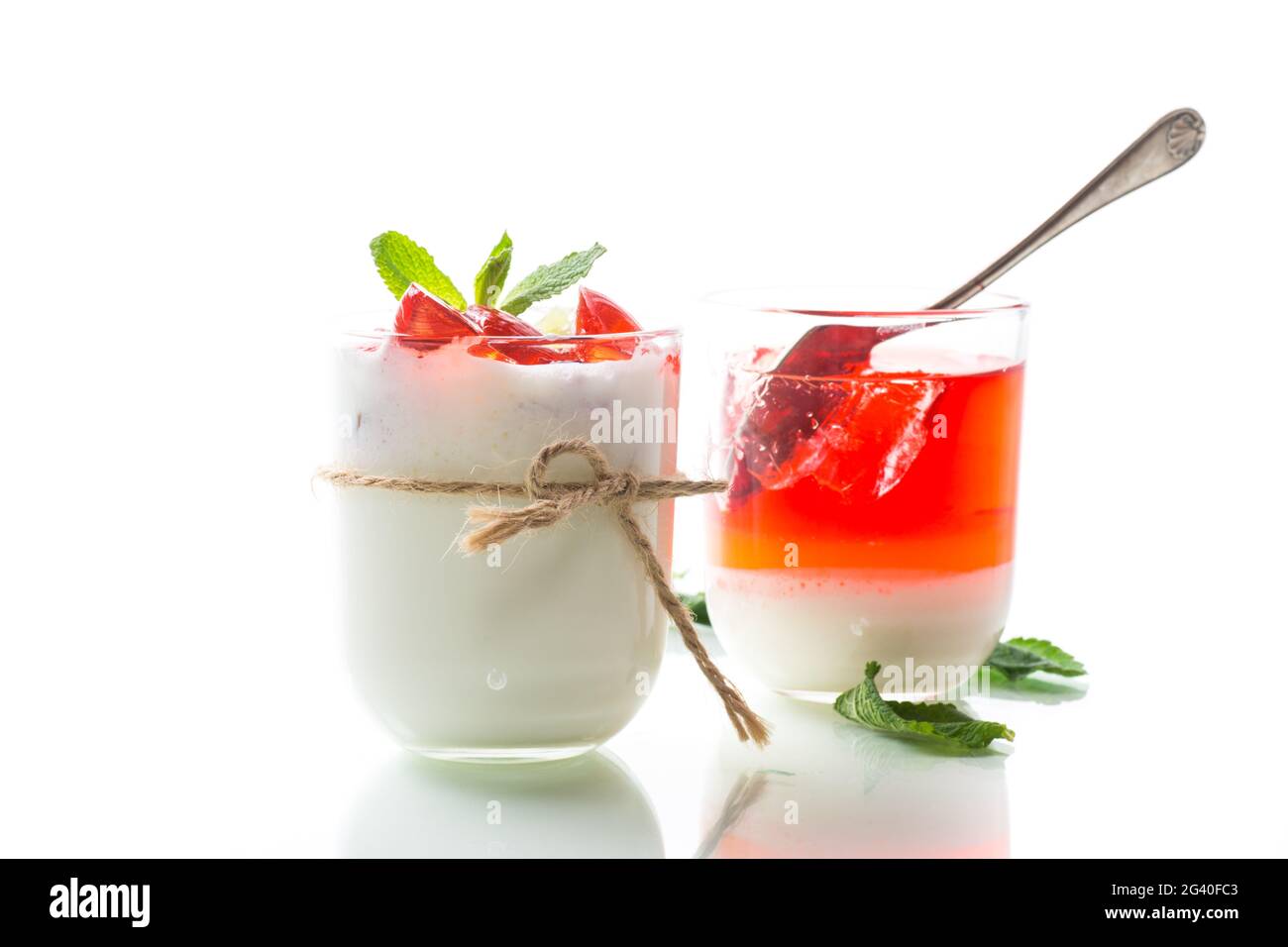 homemade sweet yogurt with fruit jelly pieces in a glass Stock Photo ...