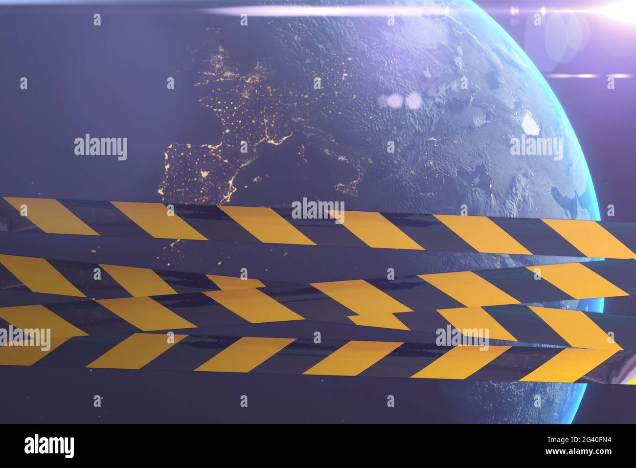 planet earth behind the black and yellow line, quarantine, covid-19 ...