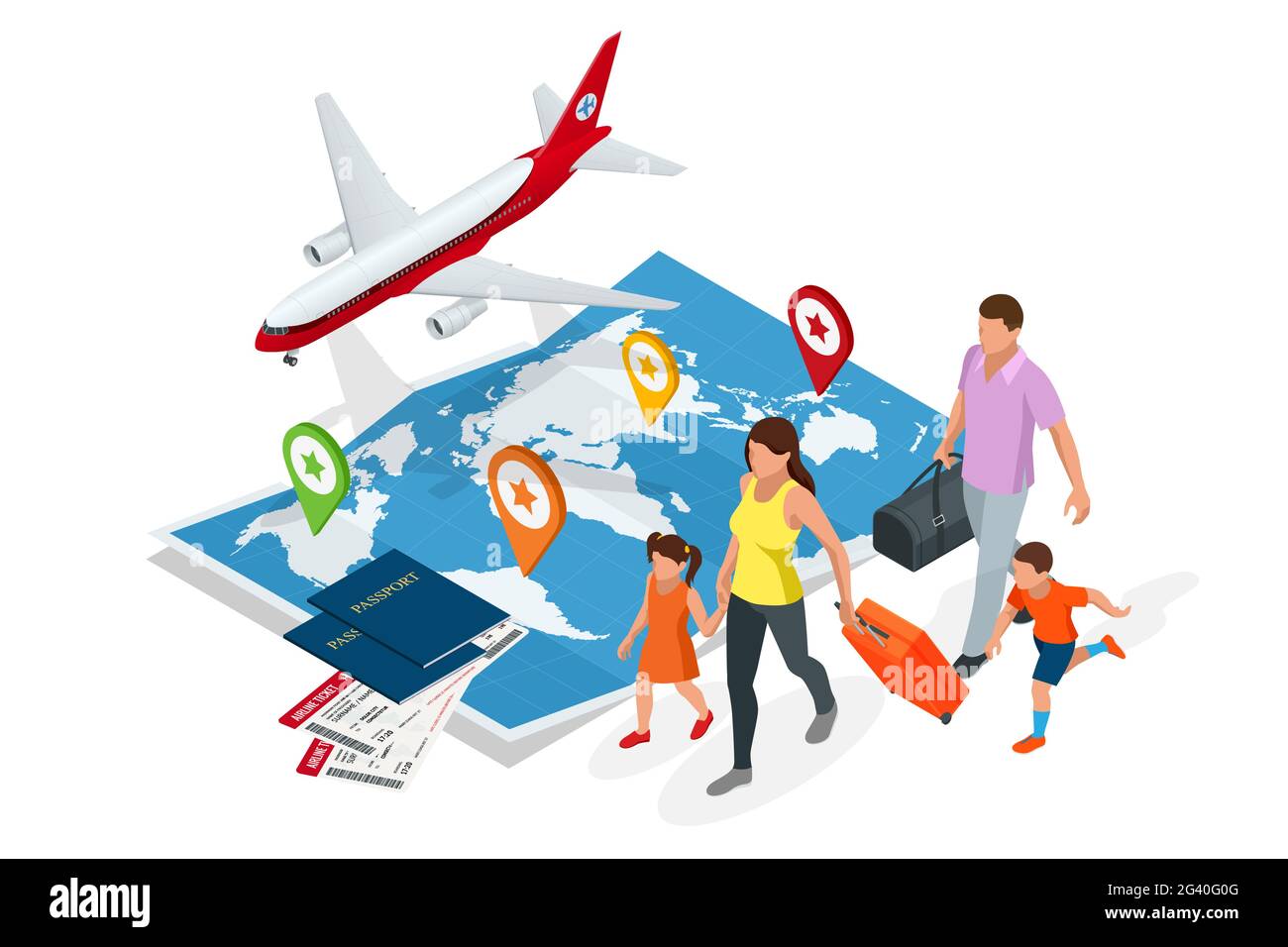 Isometric Business Travel And Tourism Concept Air Tickets Or Boarding