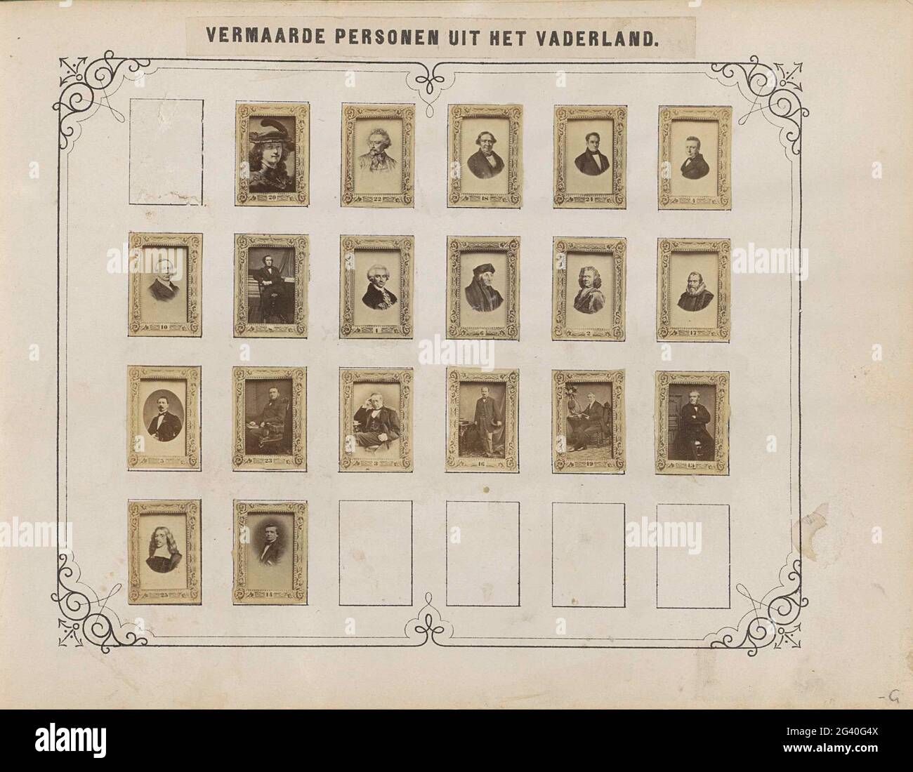 Two album blades with names and images of Dutch writers, poets ...