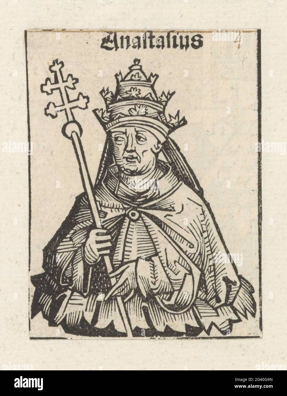 Pope Anastasius II; Anastasius; Liber chronicarum. A flower celk with a ...