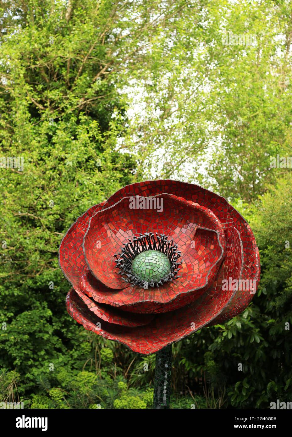 Mosaic poppy sculpture in Cripplegate park, Worcester, Worcestershire ...