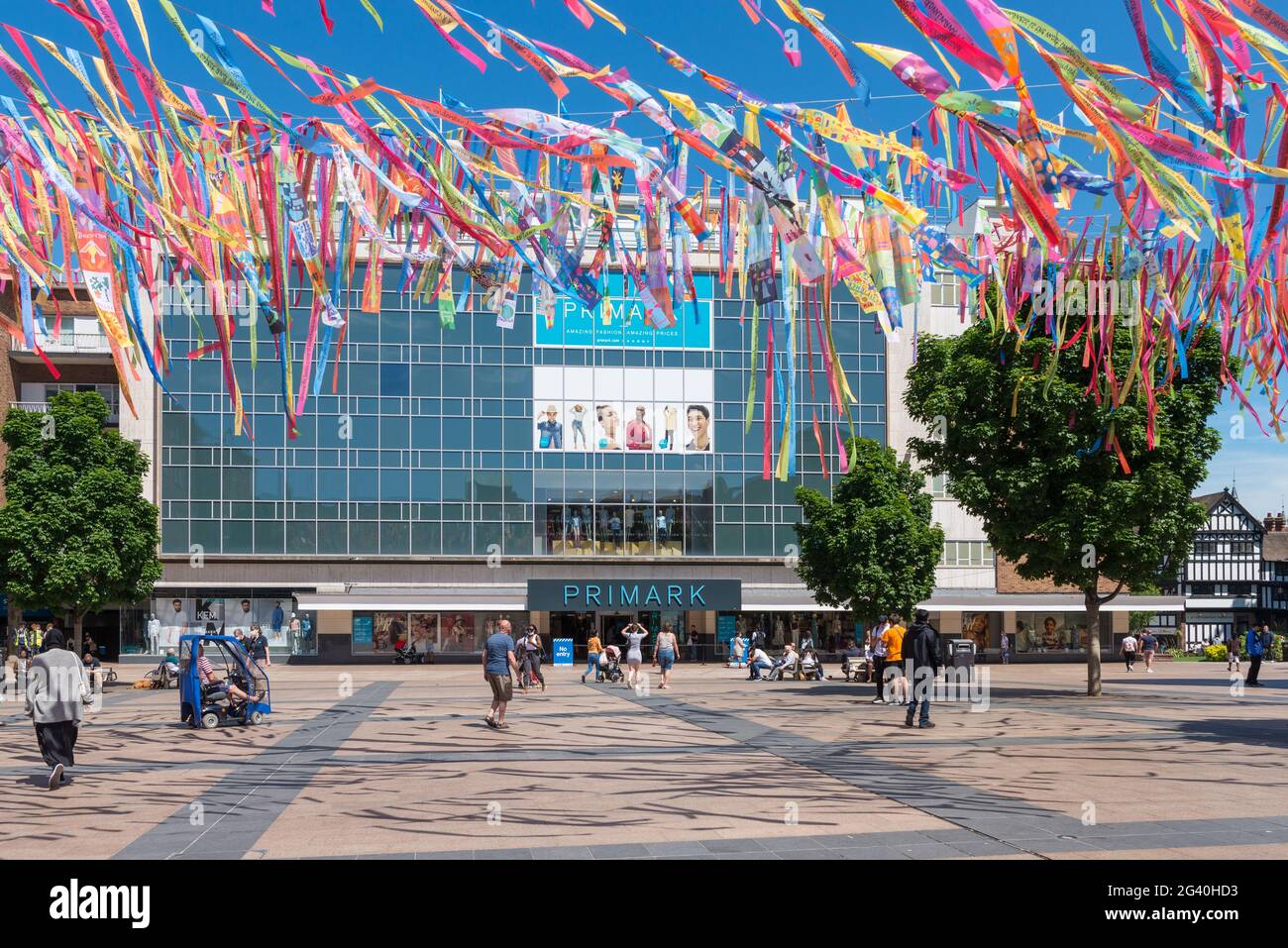 Colourful flags and banners in Broadgate, Coventry celebrating Coventry ...