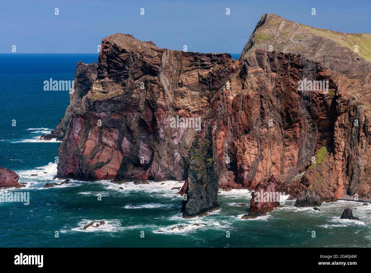 Cliffs at St Lawrence Madeira showing unusual vertical rock formation ...