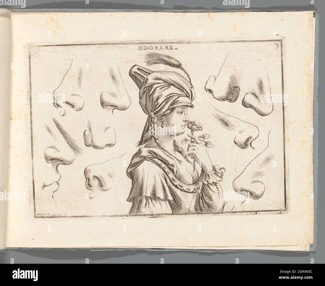 Smell; Odorare. Sense smell. PRENT Numbered 3 in a booklet with sign ...