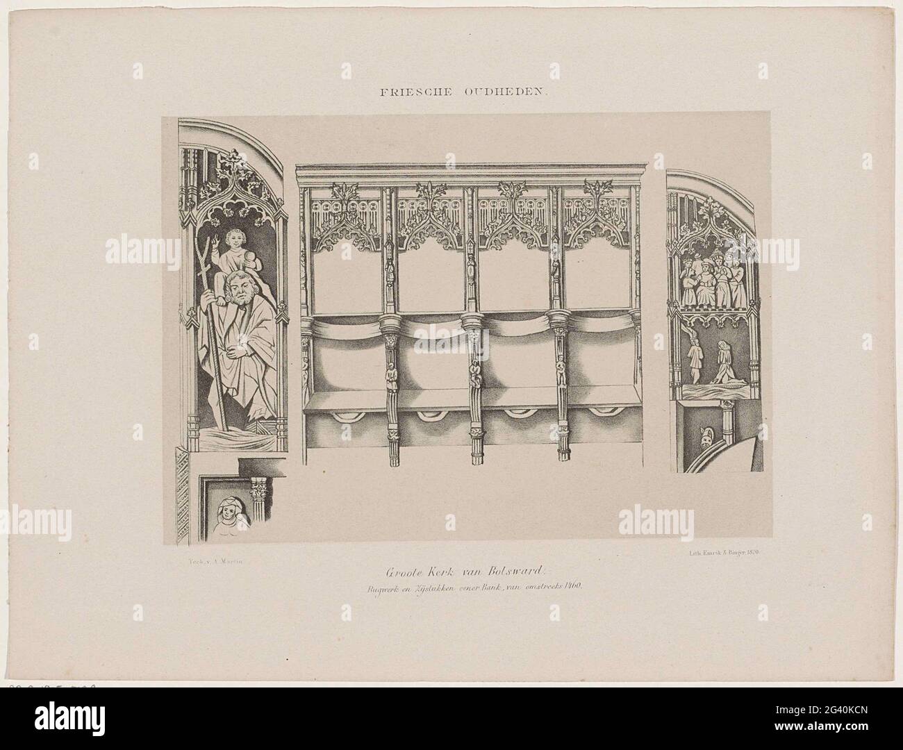 Back and side pieces of the church bench; Bolsward's big church. Shown ...