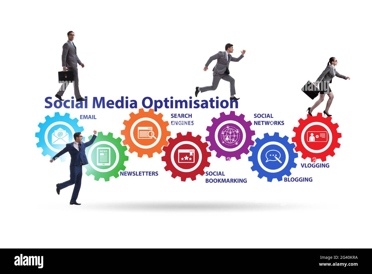 Social media optimisation concept with business people Stock Photo - Alamy