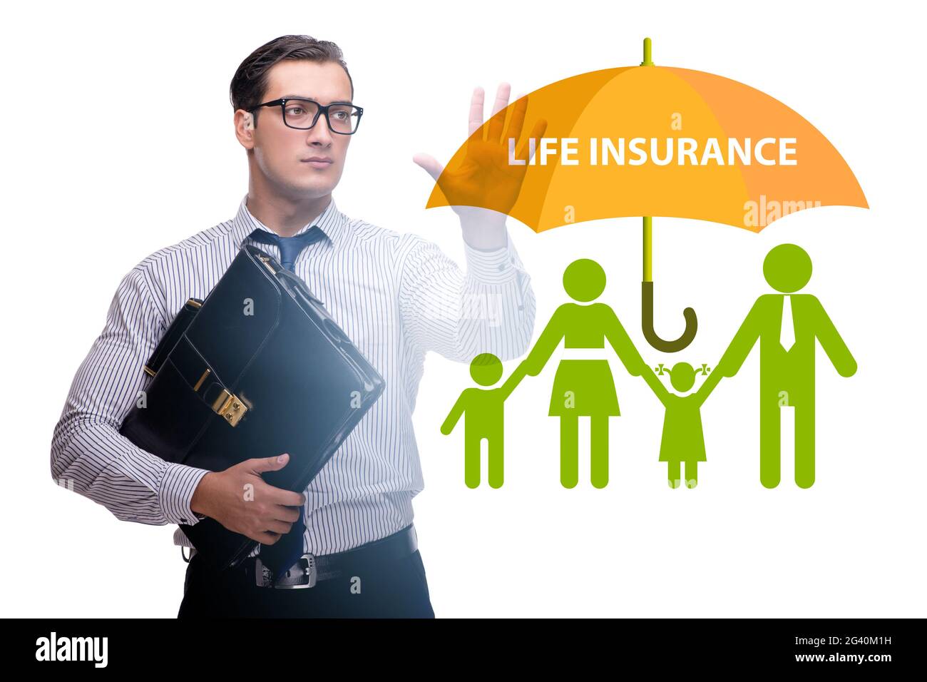 Life insurance concept with businessman pressing button Stock Photo - Alamy