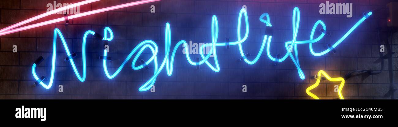 Neon light sign nightlife with star Stock Photo - Alamy
