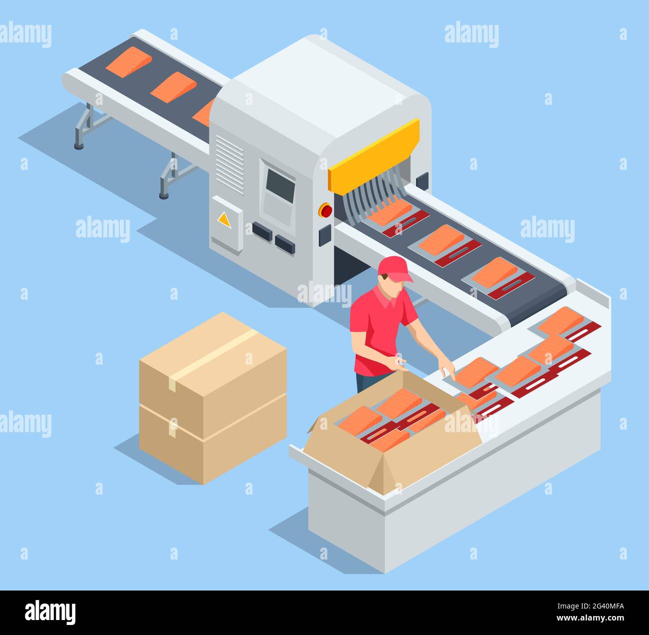 Isometric fish industry seafood production, sorting fish concept ...