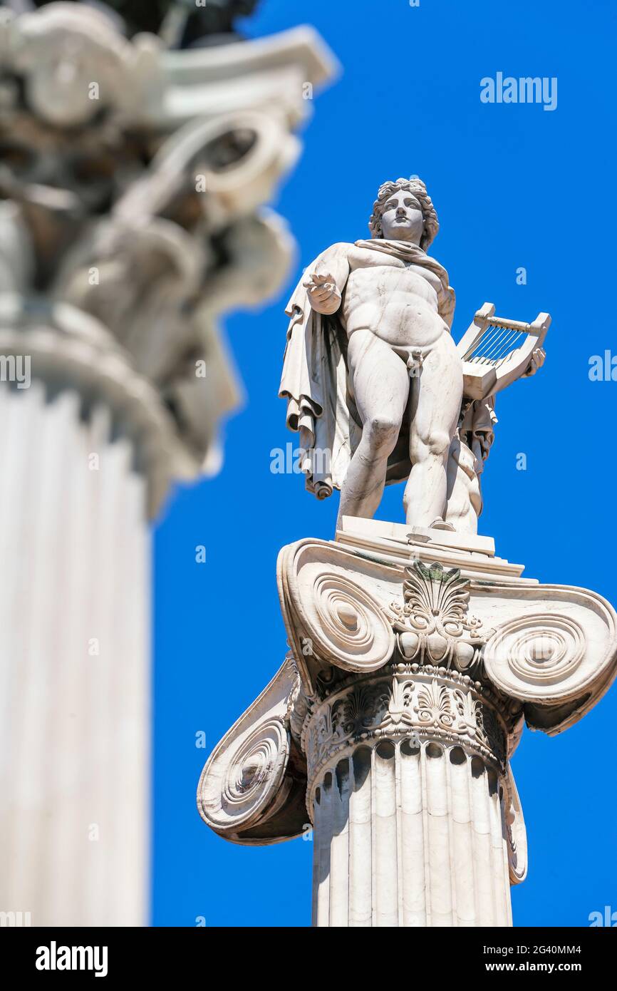 Statues of Apollo outside Academy of Athens, Athens, Greece Stock Photo ...