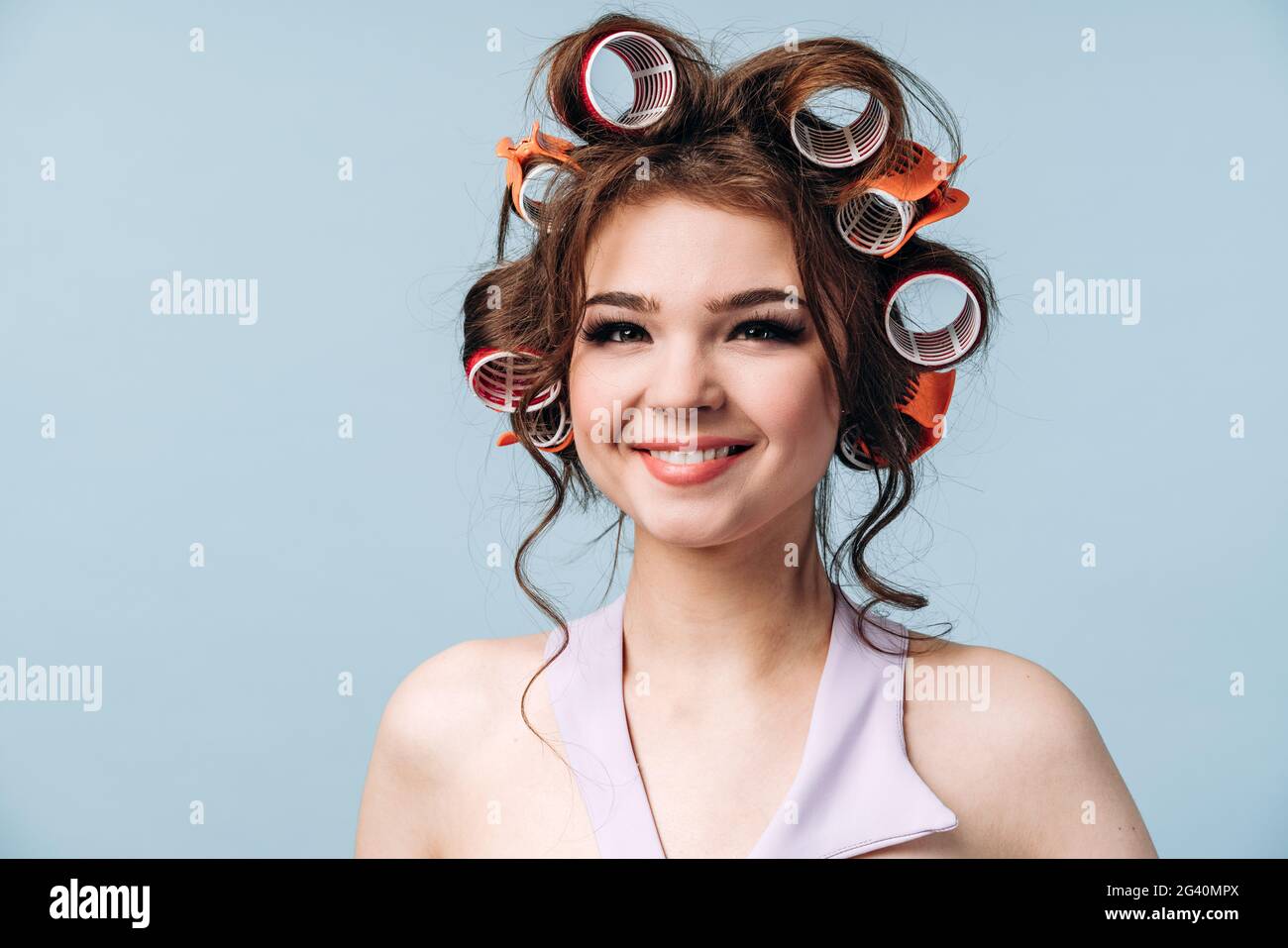 Girl curlers in hair hi-res stock photography and images - Alamy