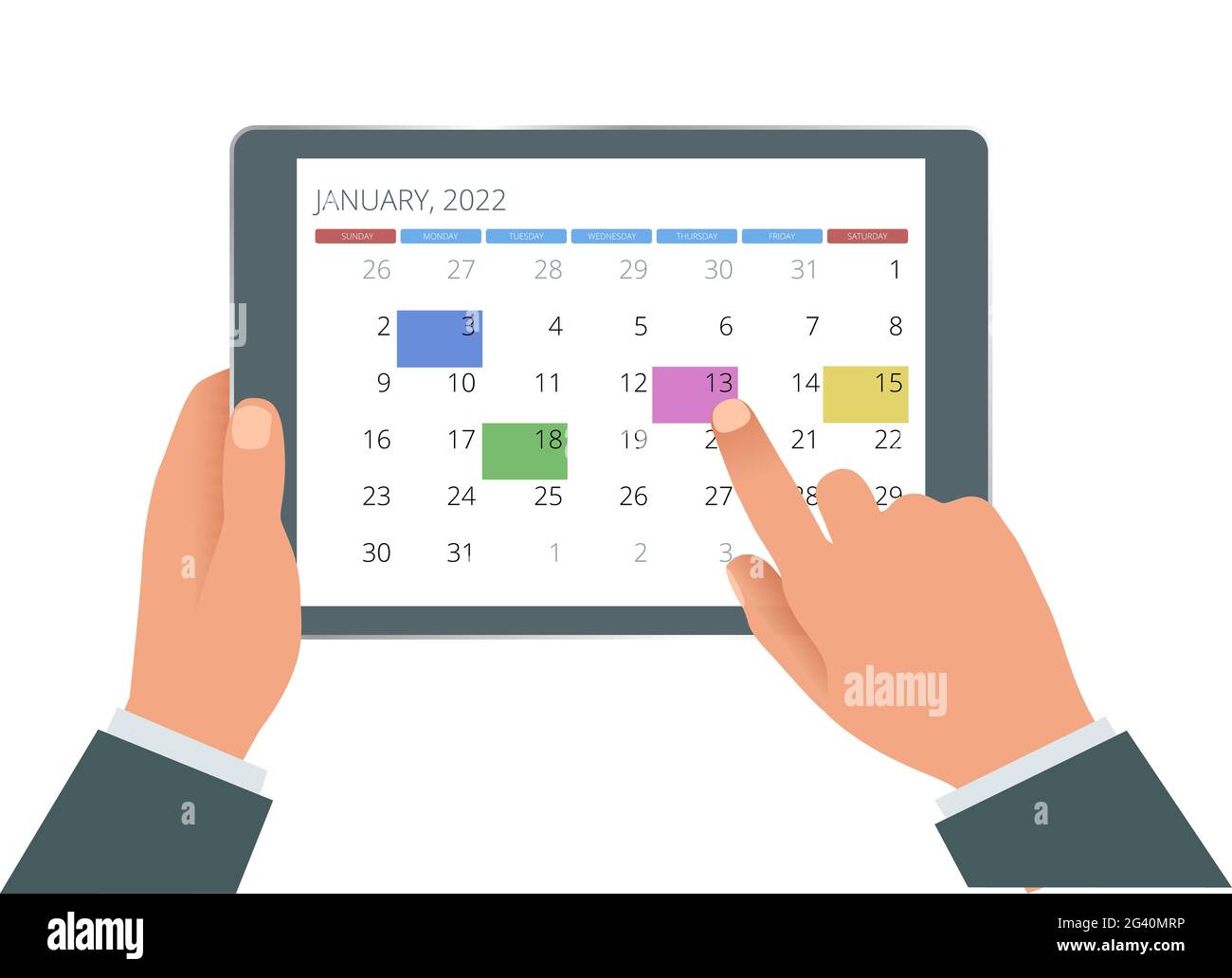 Calendar Planner for 2022. Hand with a tablet with a calendar, one ...