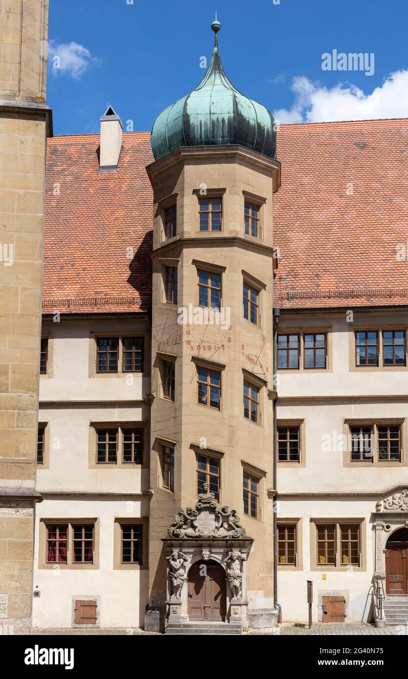 Staircase with sundials from the old grammar school in Rothenburg ob ...