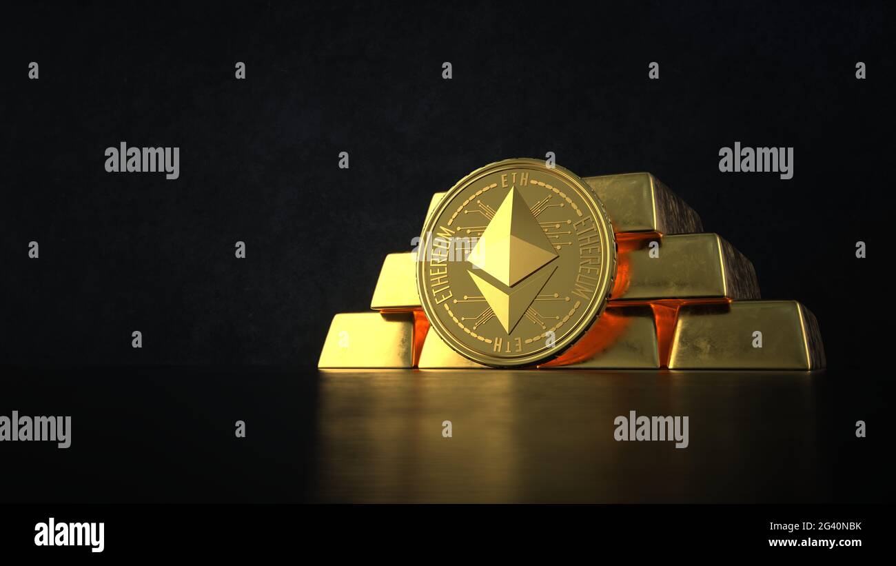 Fine Gold Bars Ethereum Coins Stock Photo - Alamy