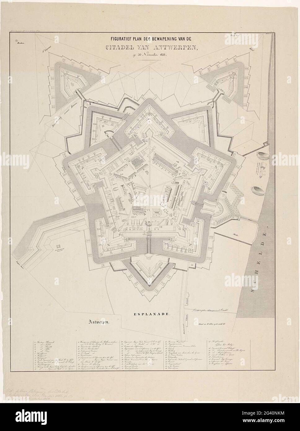 Figurative plan of the armament of the Citadel of Antwerp on November ...