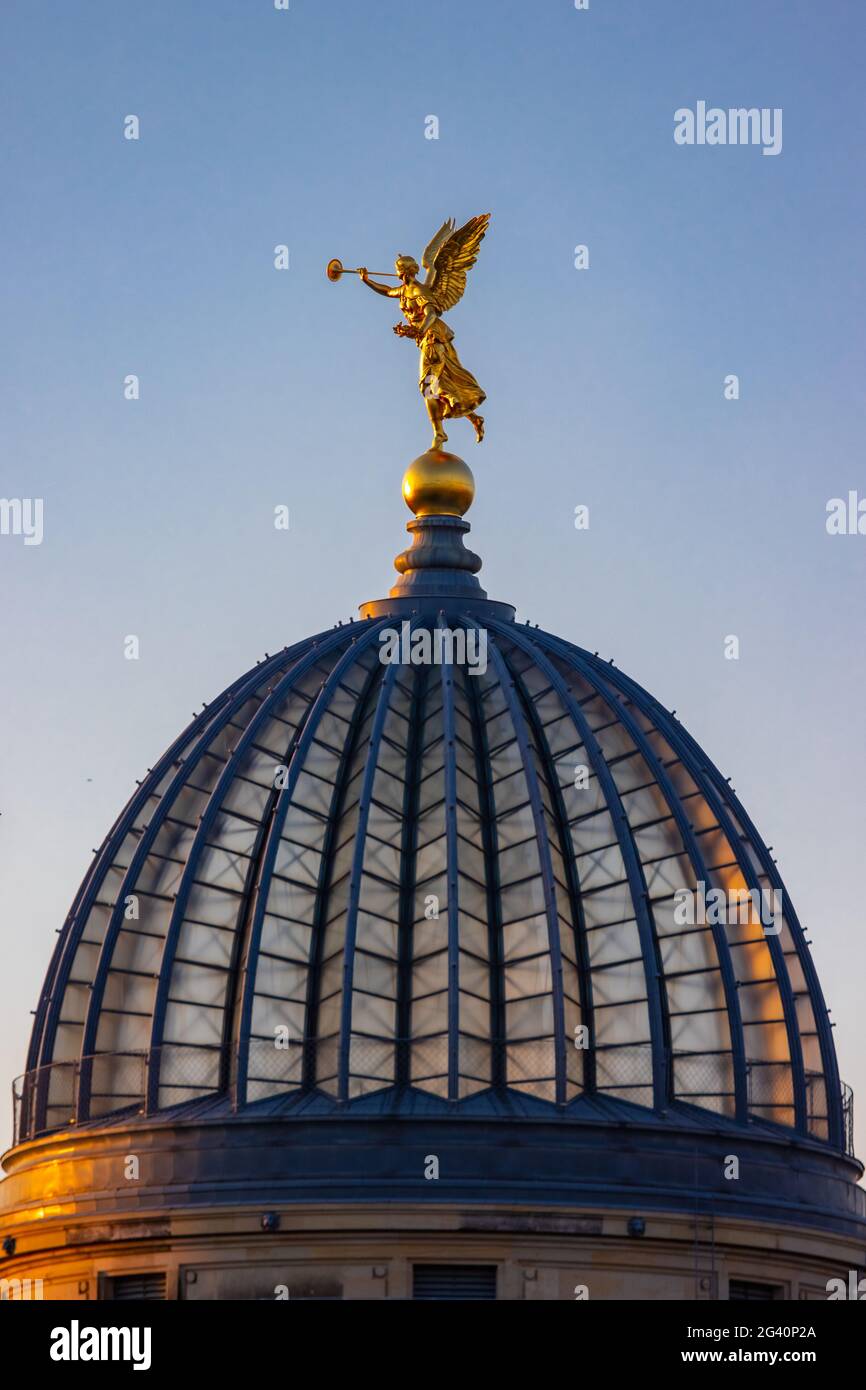 Vertical shot of the golden angel on the dome of the Dresden University ...
