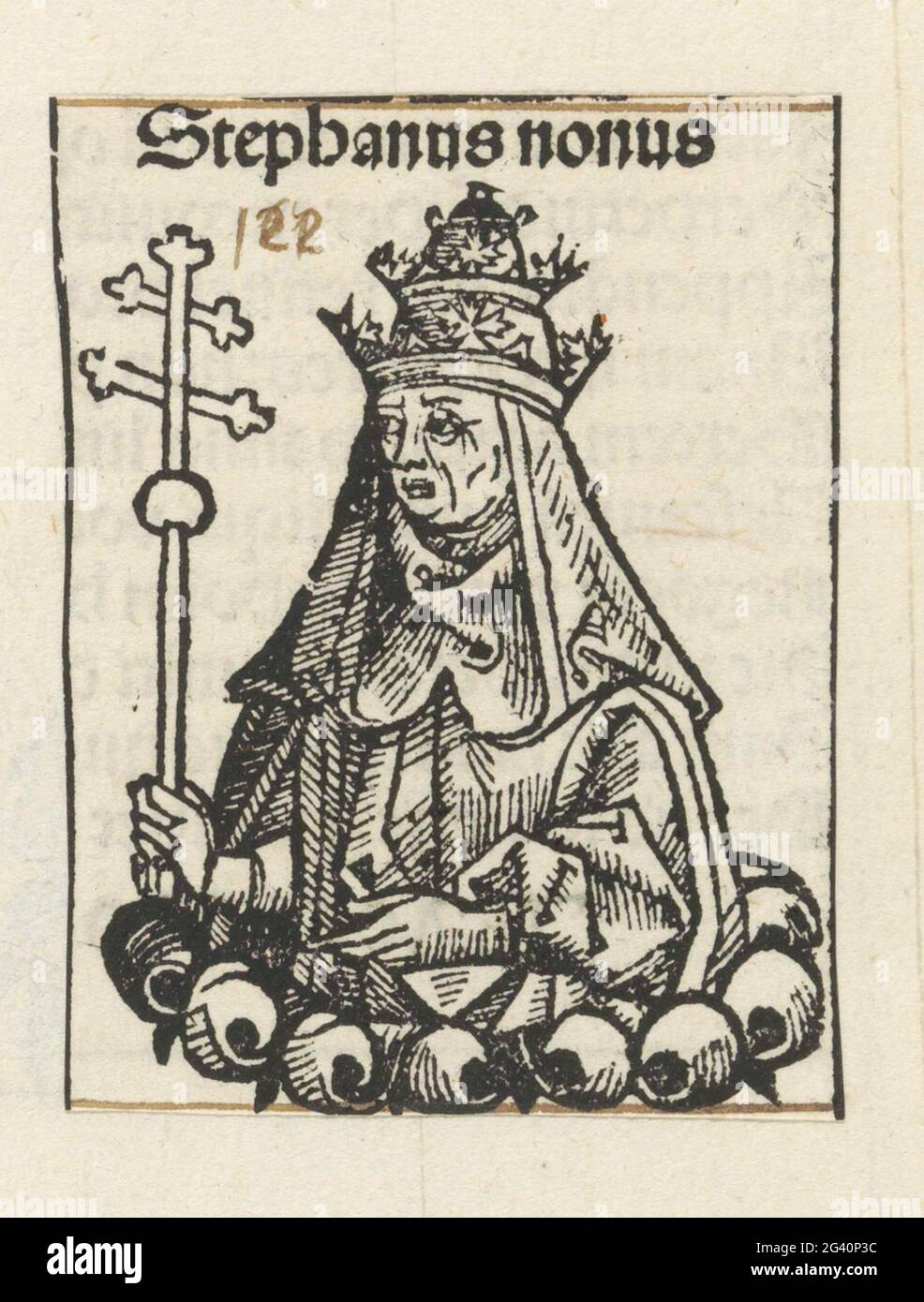 Pope Stefanus IX; Stephanus nonus; Liber chronicarum. A flower celk ...